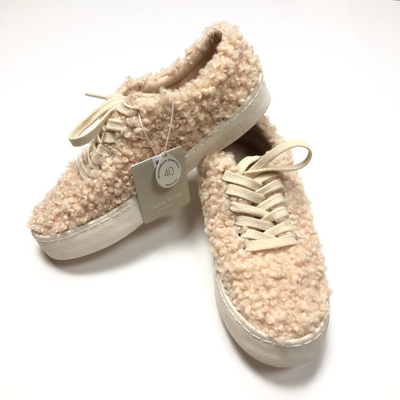 Zara | Shoes | Zara Girls Teedy Fleece Fluffy Lace Up Kids Shoes | Poshmark